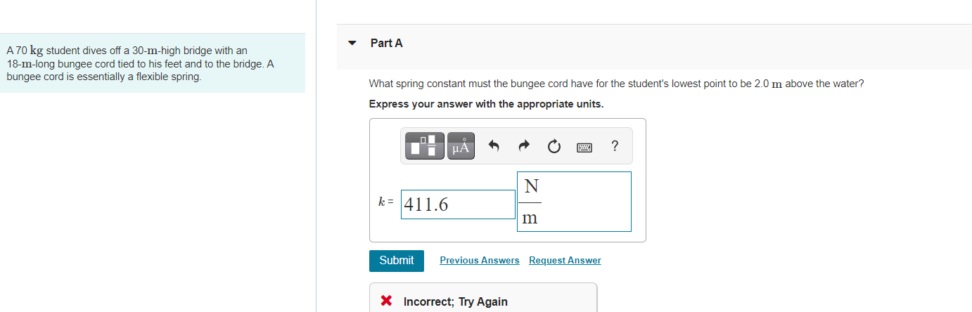 Solved Part A A 70 kg student dives off a 30-m-high bridge | Chegg.com