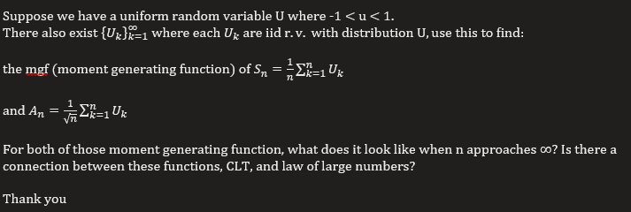 Solved Suppose we have a uniform random variable U where -1 | Chegg.com