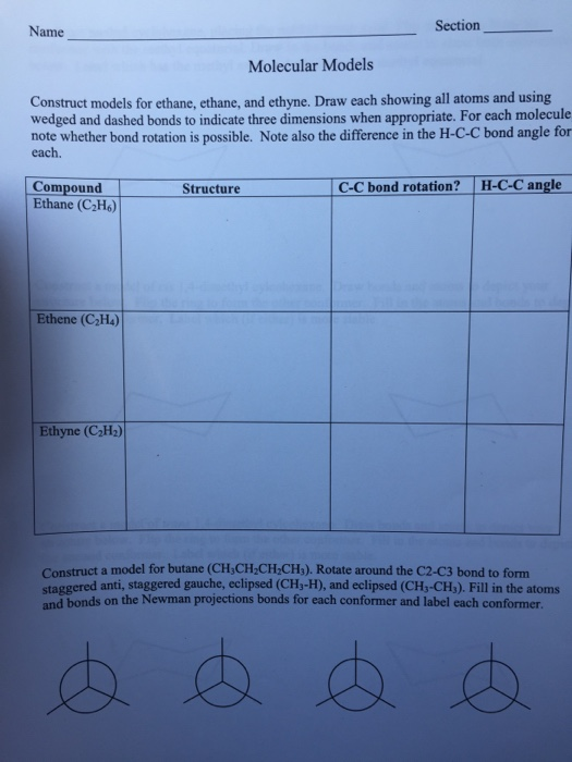 Solved Name Section_ Molecular Models Construct models for | Chegg.com