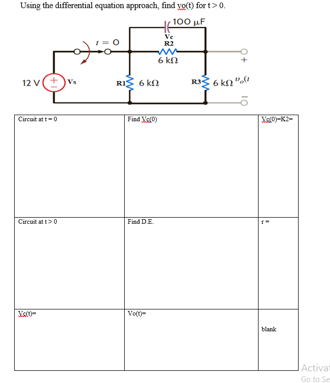 Solved Using the differential equation approach, find vo(t) | Chegg.com