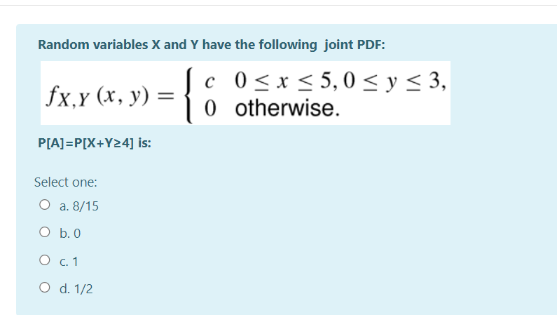 Solved Random variables X and Y have the following joint | Chegg.com