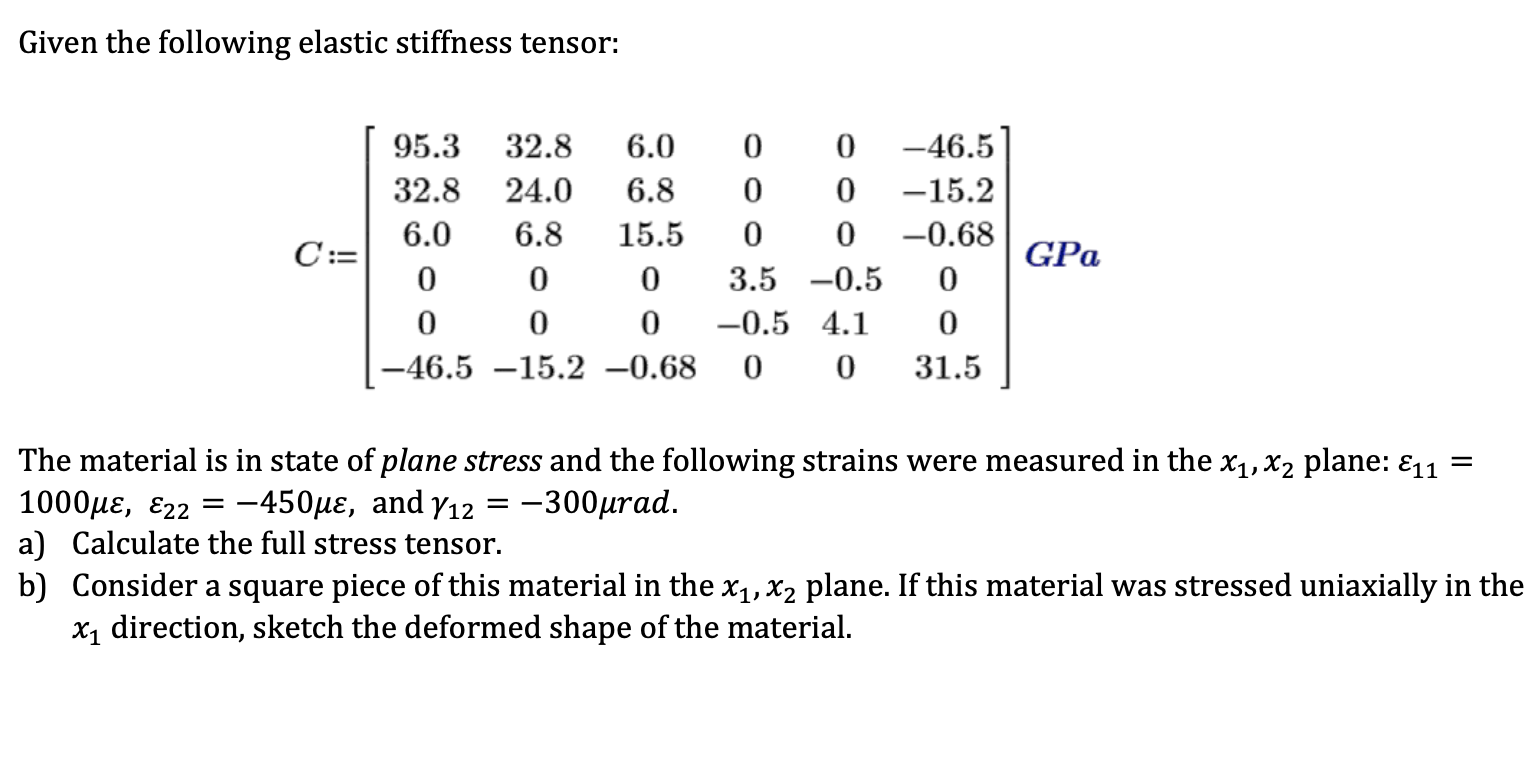 Given The Following Elastic Stiffness Tensor C