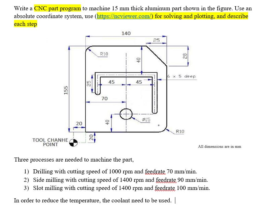Solved Write a CNC part program to machine 15 mm thick | Chegg.com