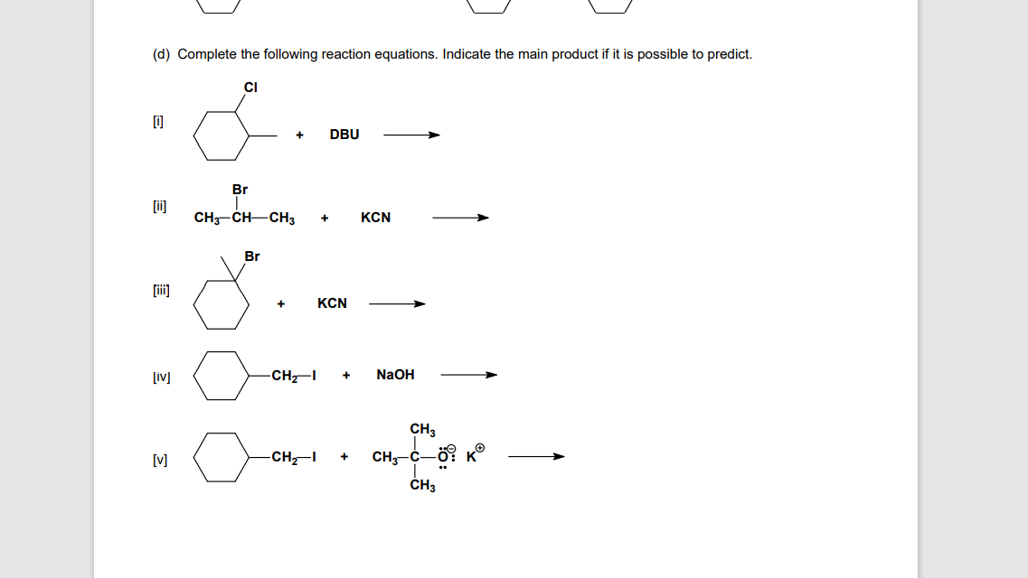 Solved 0 u (d) Complete the following reaction equations. | Chegg.com