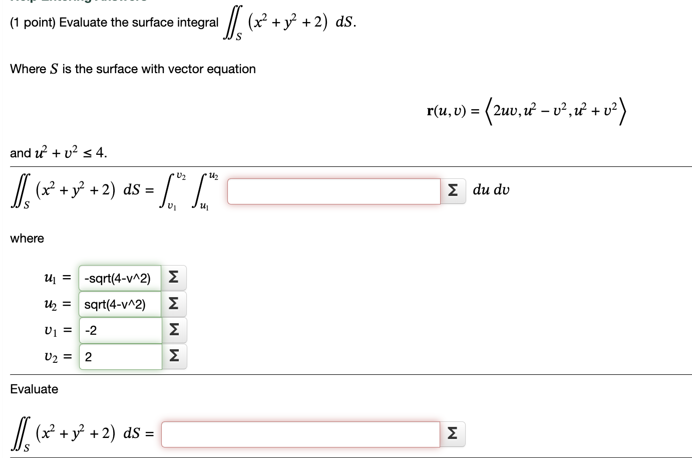 (1 ﻿point) ﻿Evaluate the surface integral | Chegg.com