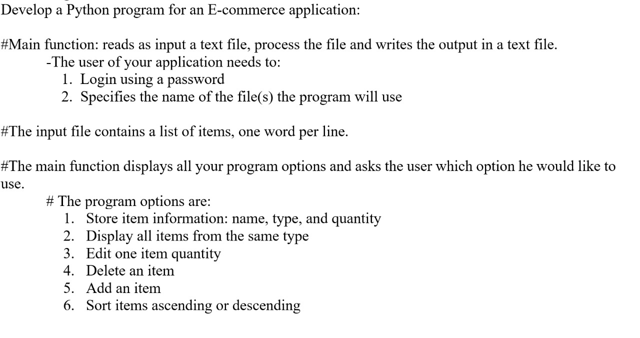 Solved Develop a Python program for an E-commerce | Chegg.com