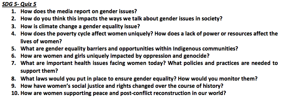 SDG 5- Quiz 5 1. How does the media report on gender | Chegg.com