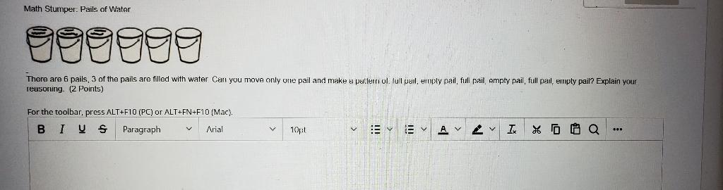Solved Math Stumper. Pails of Water There are 6 pails, 3 of | Chegg.com