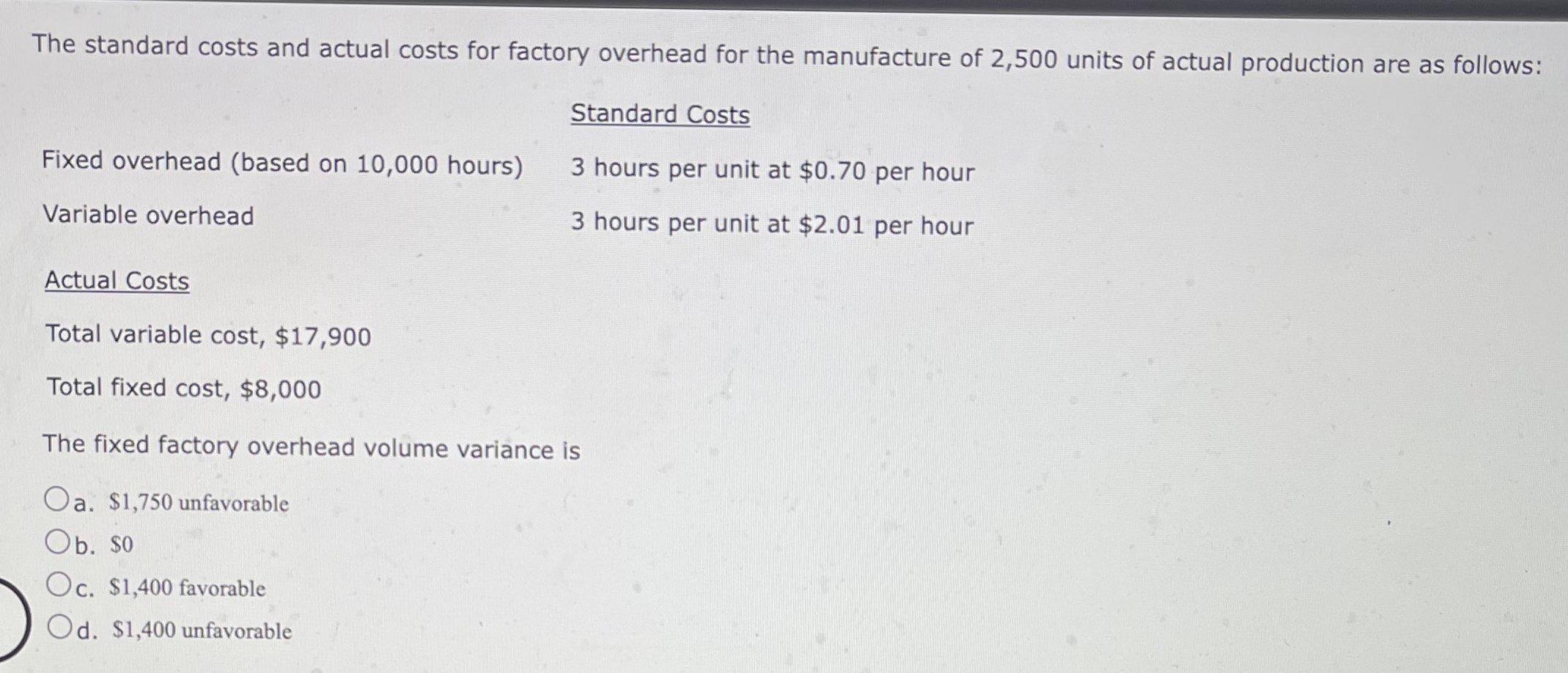 Solved The budgeted volume of production is based on the sum | Chegg.com
