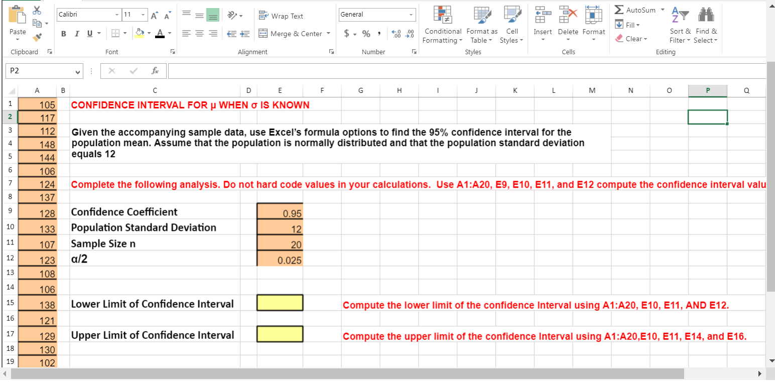 Given the accompanying sample data, use Excel's | Chegg.com
