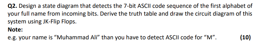 Solved Q2. Design a state diagram that detects the 7-bit | Chegg.com