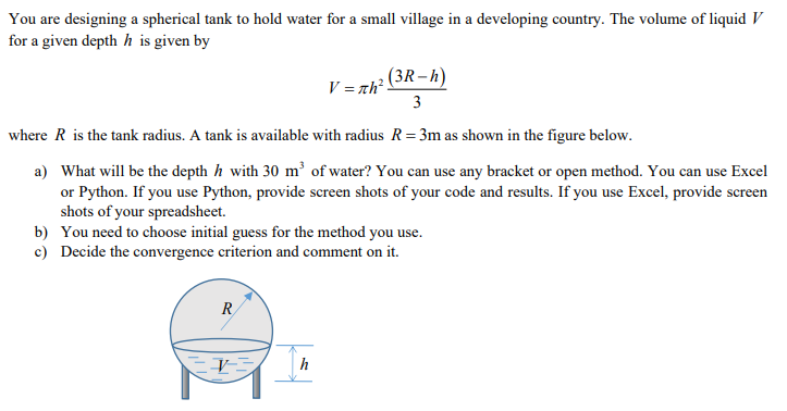 Solved You are designing a spherical tank to hold water for | Chegg.com
