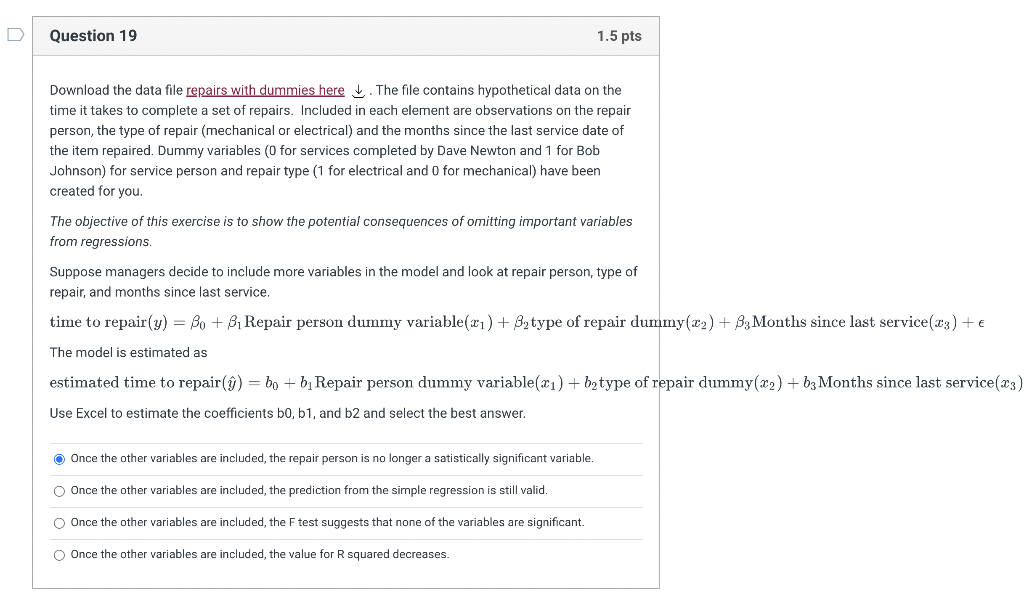 Solved Repair Time (hours) Person dummy Repair | Chegg.com