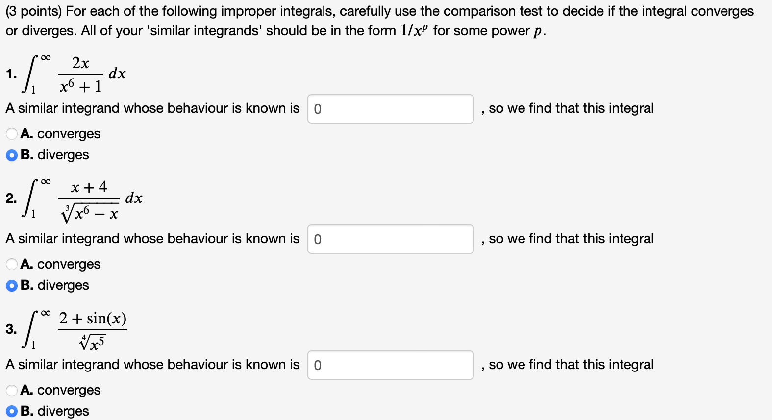 Solved ( 3 points) For each of the following improper | Chegg.com