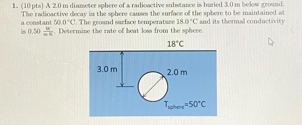 Solved 1. (10 pts) A 2.0 m diameter sphere of a radioactive | Chegg.com