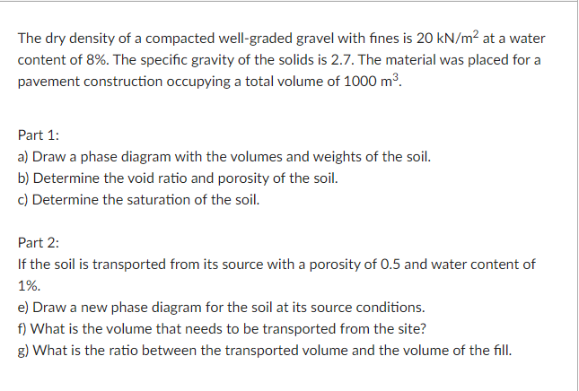 Solved The dry density of a compacted well-graded gravel | Chegg.com