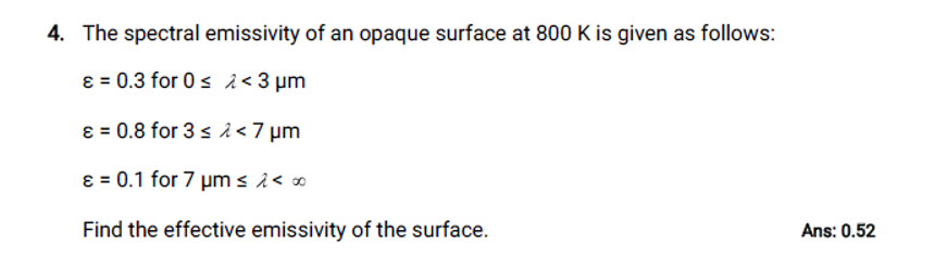 Solved The spectral emissivity of an opaque surface at 800K | Chegg.com