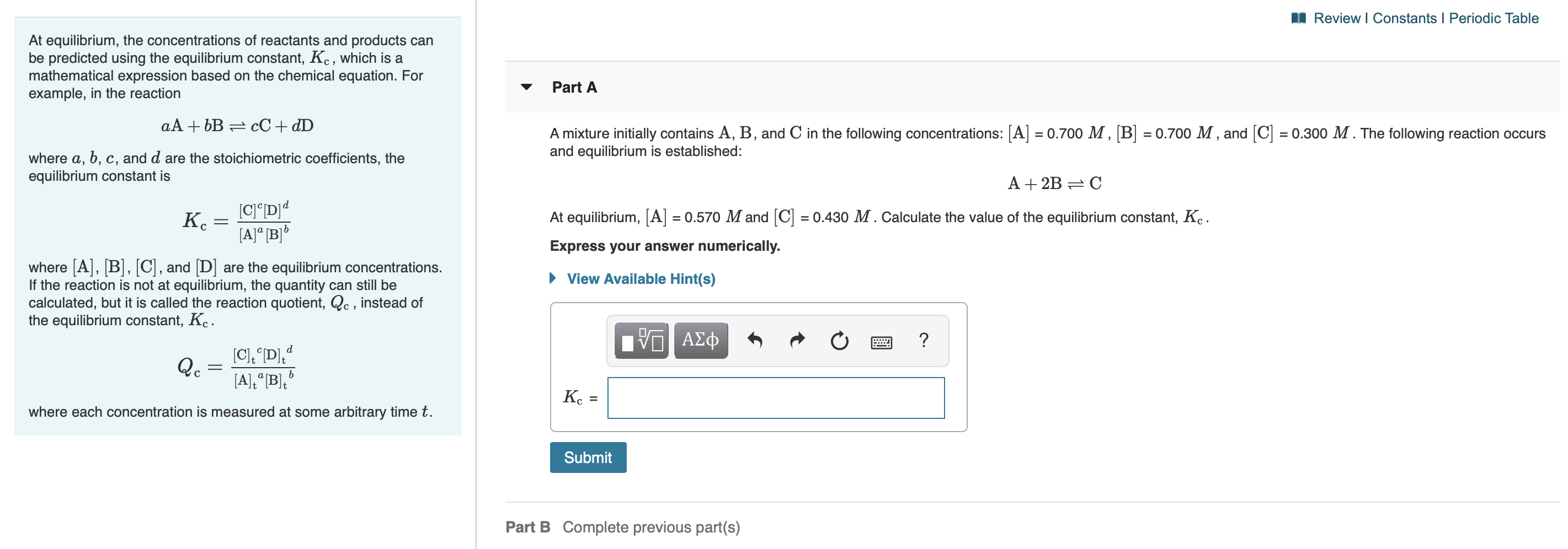 Solved Review | Constants 1 Periodic Table At equilibrium, | Chegg.com