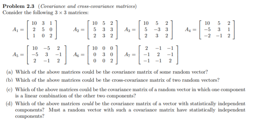 Problem 2.3 (Covariance and cross-covariance | Chegg.com