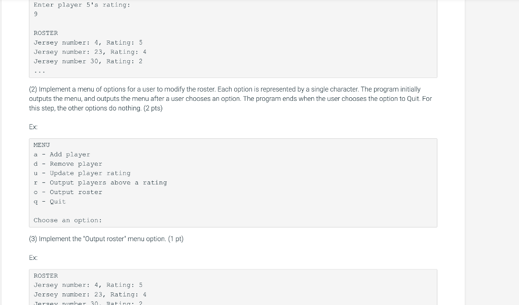 Solved This program will store roster and rating information | Chegg.com