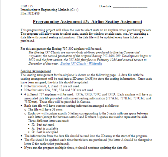 Solved EGR 125 Due date: Introduction to Engineering Methods | Chegg.com