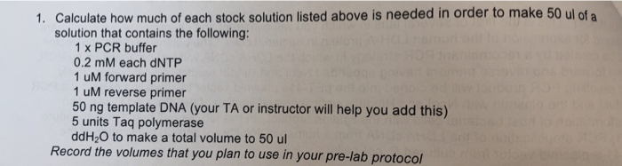 1. Calculate how much of each stock solution listed | Chegg.com