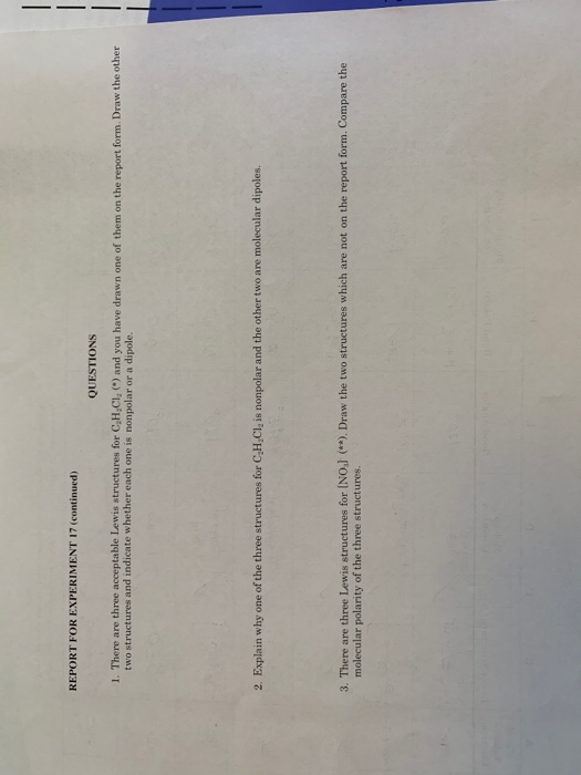 Solved REPORT FOR EXPERIMENT 17 (continued) QUESTIONS 1. | Chegg.com