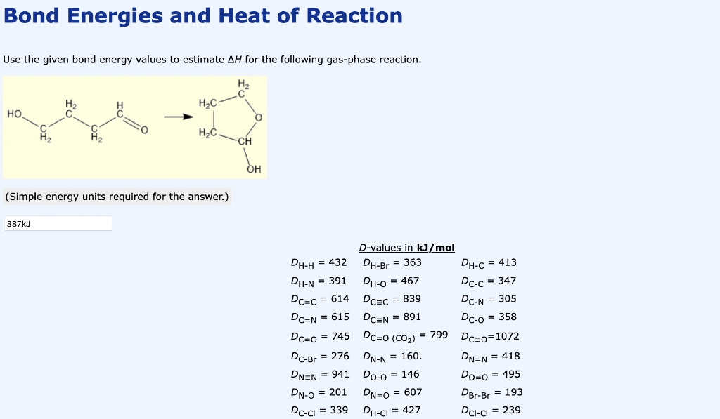 Solved Bond Energies and Heat of Reaction Use the given bond | Chegg.com