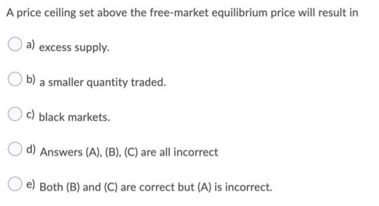Solved A price ceiling set above the free-market equilibrium | Chegg.com