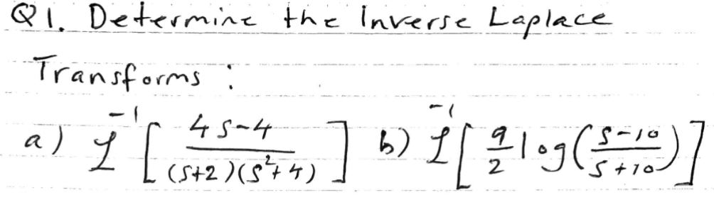 Solved Q1. Determine the Inverse Laplace Transforms: a) | Chegg.com