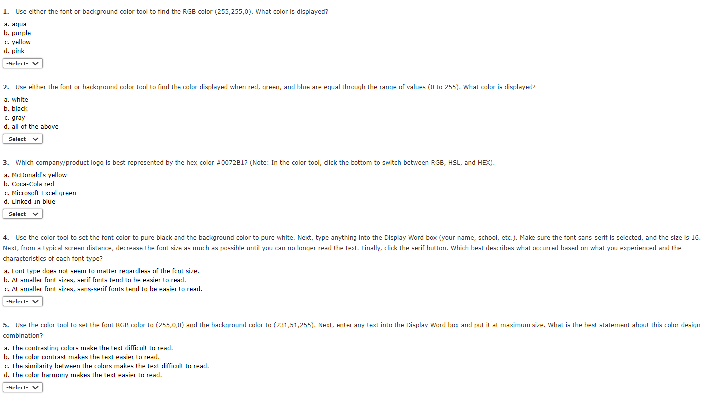 Solved 1. Use either the font or background color tool to | Chegg.com