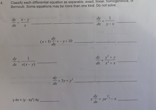 Solved Classify each differential equation as separable, | Chegg.com