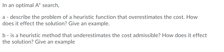 Solved In an optimal A* search, a - describe the problem of | Chegg.com