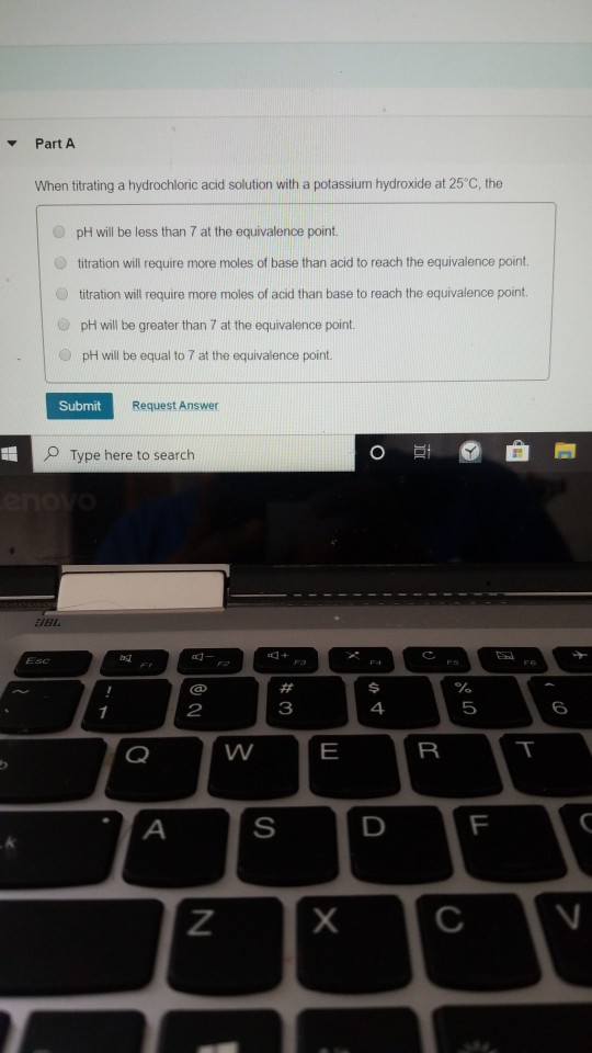 Solved Part A When titrating a hydrochloric acid solution | Chegg.com
