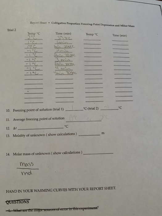 colligative properties freezing point depression lab chegg
