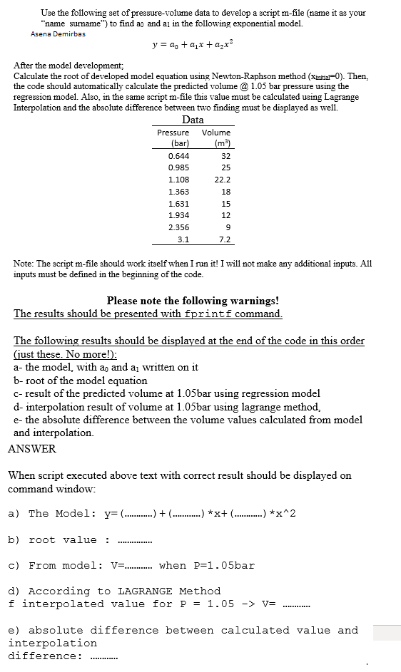 Solved Use the following set of pressure-volume data to | Chegg.com