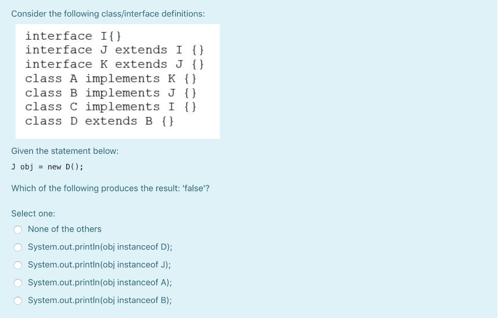 Solved Consider The Following Class Interface Definitions