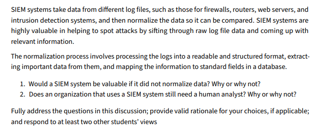 Solved SIEM systems take data from different log files, such | Chegg.com
