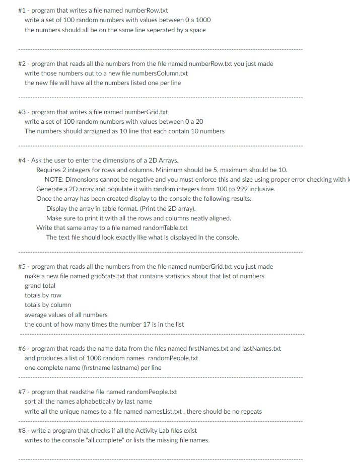 #1 - program that writes a file named number Row.txt | Chegg.com