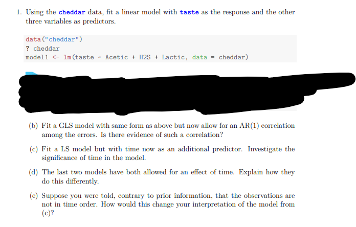 Solved 1. Using the cheddar data, fit a linear model with | Chegg.com Solved 1. Using the cheddar data, fit a linear model with | Chegg.com