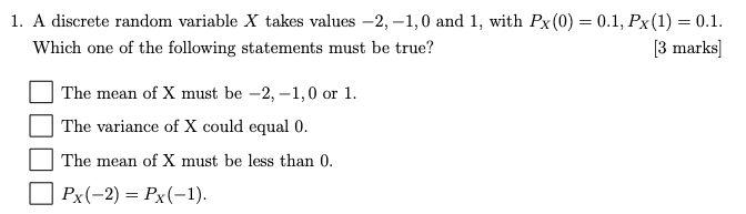 Solved 1. A discrete random variable X takes values −2,−1,0 | Chegg.com