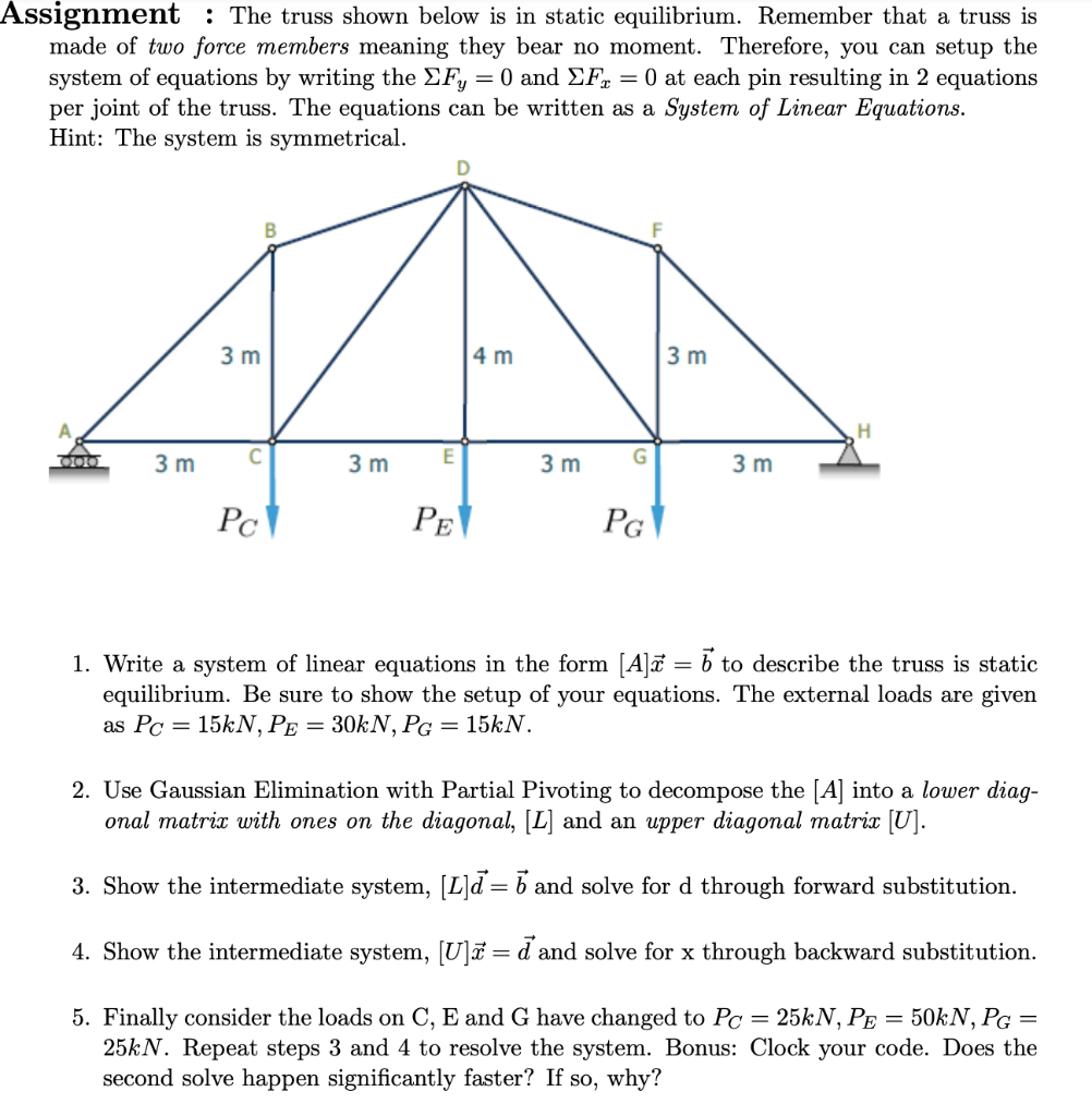 Assignment : The truss shown below is in static | Chegg.com