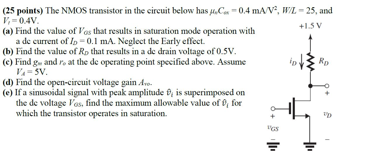 Solved (25 points) The NMOS transistor in the circuit below | Chegg.com