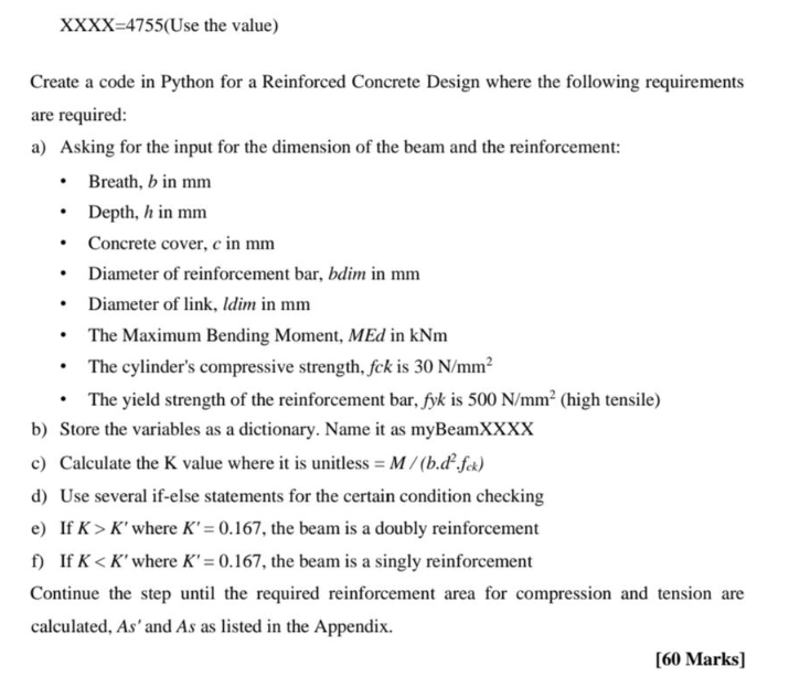 Solved XXXX=4755 (Use the value) Create a code in Python for | Chegg.com