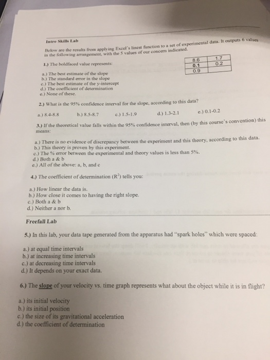 Solved Bekow are the results from applying Excel's linest | Chegg.com