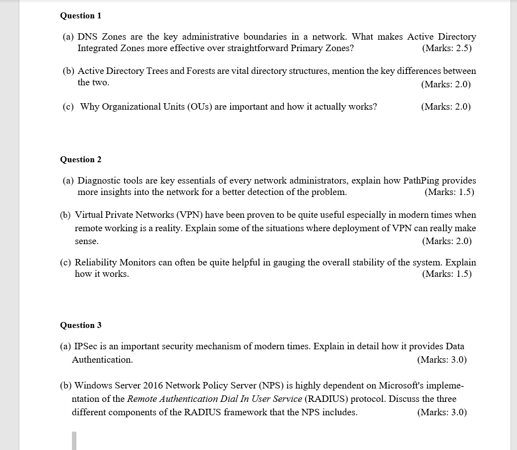 Solved Question 1 (a) DNS Zones are the key administrative | Chegg.com
