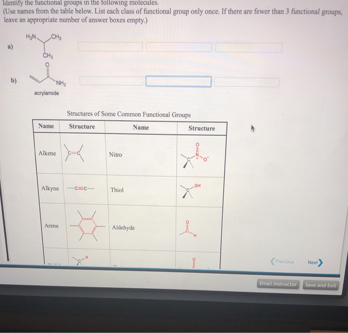 Solved Identify the functional groups in the tollowing | Chegg.com