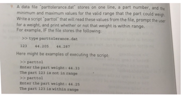 Solved A Data File Parttolerancedat Stores On One Line A 5278