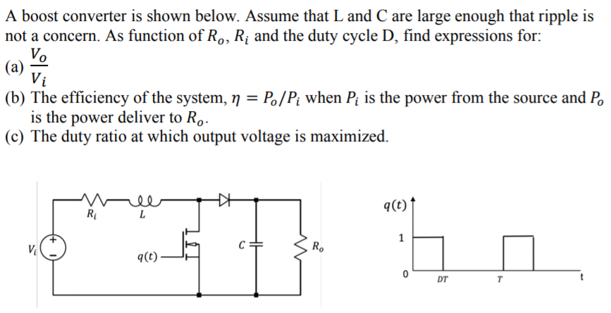 Solved A boost converter is shown below. Assume that L and C | Chegg.com