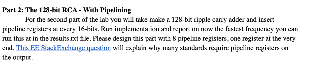 Solved Part 2: The 128-bit RCA - With Pipelining For the | Chegg.com